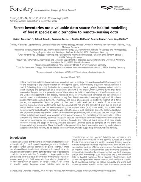 Pdf Forest Inventories Are A Valuable Data Source For Habitat