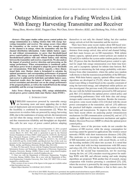 Pdf Outage Minimization For A Fading Wireless Link With Energy