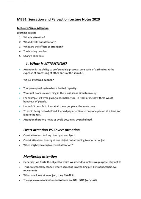 Lecture 1 And 2 Notes Sensation And Perception Psyc10003 Mind Brain And Behaviour 1