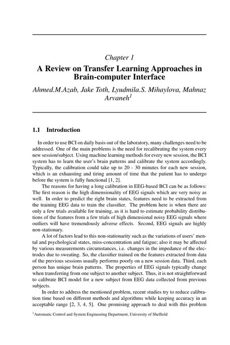 pdf a review on transfer learning approaches in brain computer interface