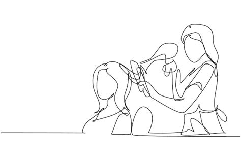 Premium Vector Single One Line Drawing Happy Woman In Hair Salon Going For Change Of Style