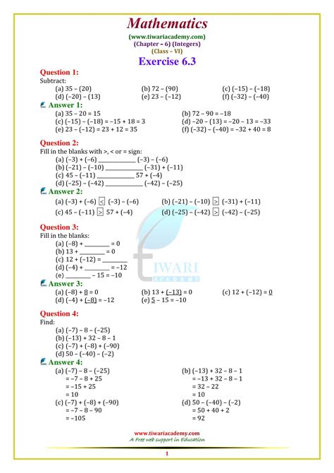 Ncert Solutions For Class 6 Maths Chapter 6 Integers Artofit