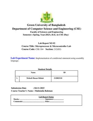 CSE LABReport Lab Report Green University Of Bangladesh Department Of Computer Science