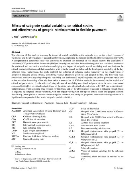 Pdf Effects Of Subgrade Spatial Variability On Critical Strains And