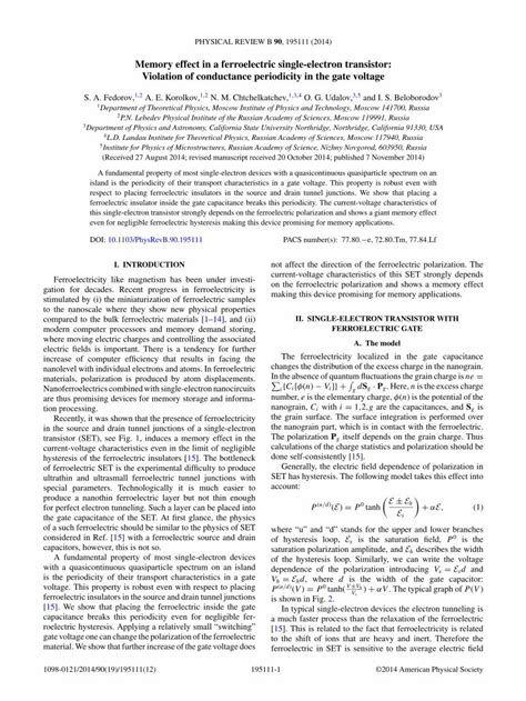 Pdf Memory Effect In A Ferroelectric Single Electron Transistor