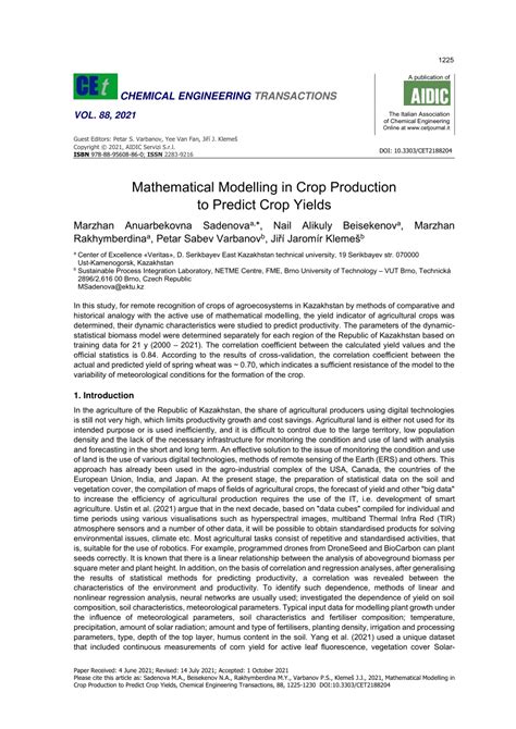 Pdf Mathematical Modelling In Crop Production To Predict Crop Yields