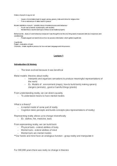 Lecture Notes Cgsc History Of Psych And Cog Sci Vid Inquiry Of Mind Dates Back To Egypt Persia