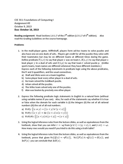 cse 311 foundations of computing i assignment 3 october 9 2013 pdf