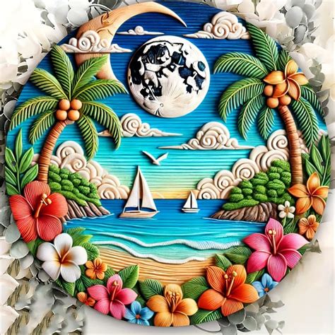 Temu｜열대 해변 And 야자수 금속 틴 사인 Hd 프린트 쉬운 걸기를 위한 사전 천공 방수 홈 And 오피스 장식【2024】 トロピカル デコレーション トロピカルビーチ