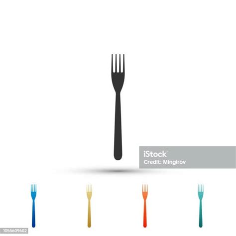 포크 아이콘 흰색 배경에 고립입니다 컬러 아이콘에 요소를 설정 합니다 평면 디자인입니다 벡터 일러스트 레이 션 강철에 대한 스톡 벡터 아트 및 기타 이미지 Istock
