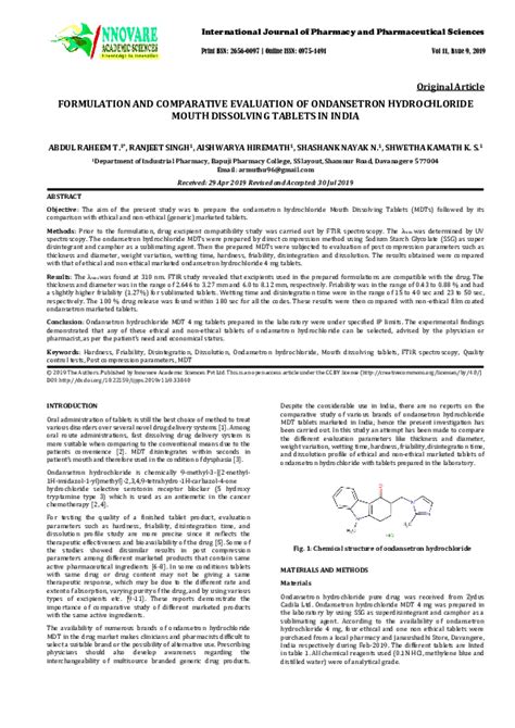 Pdf Formulation And Comparative Evaluation Of Ondansetron