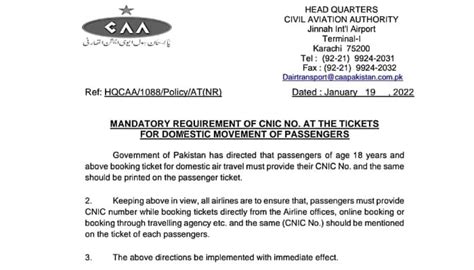 Govt Mandates Passengers Cnic Numbers To Be Printed On Domestic