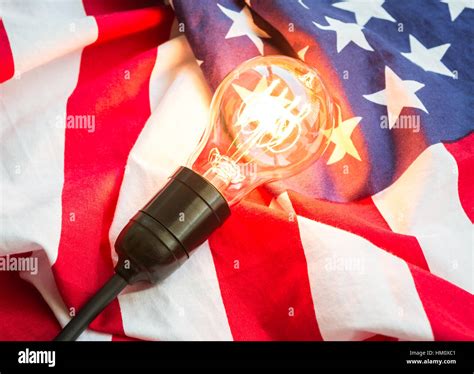 Light Bulb On USA Flag Stock Photo Alamy