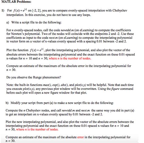 Solved MATLAB Problems For F X E On You Are To Chegg