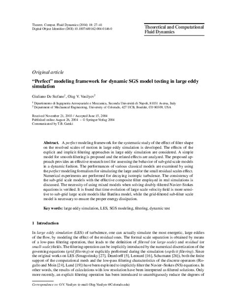 Pdf Perfect Modeling Framework For Dynamic Sgs Model Testing In Large Eddy Simulation