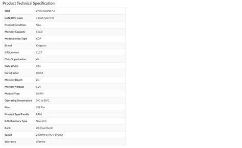 Kingston 16gb Ddr4 2400 Memory