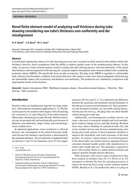 Novel Finite Element Model Of Analyzing Wall Thickness During Tube Drawing Considering Raw Tube