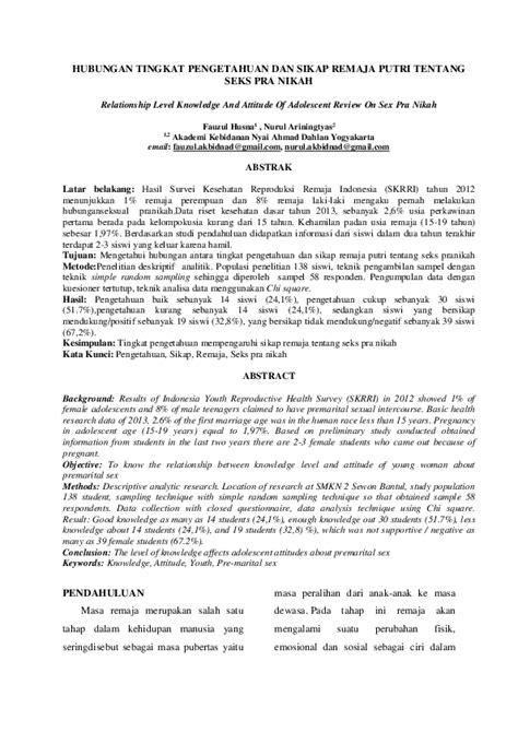 (PDF) Hubungan Tingkat Pengetahuan Dan Sikap Remaja Putri Tentang Seks ...