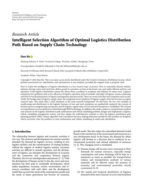 Download Pdf Intelligent Selection Algorithm Of Optimal Logistics