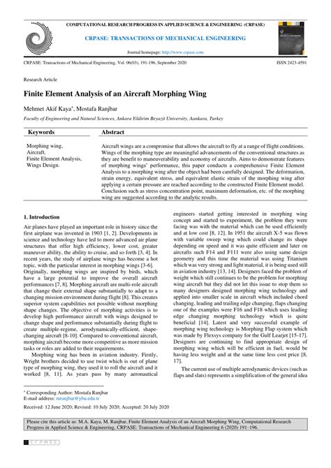 Pdf Finite Element Analysis Of An Aircraft Morphing Wing