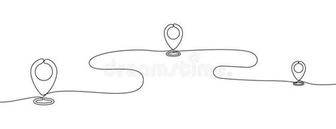 Continuous One Line Drawing Of Path With Map Location Pointers Single Line Route Or Way With