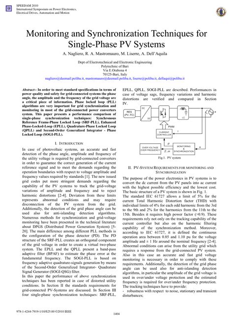 Pdf Monitoring And Synchronization Techniques For Single Phase Pv Systems