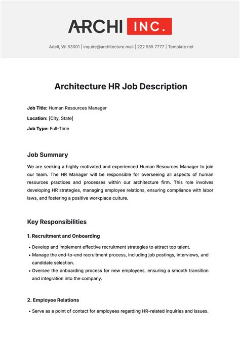 Free Architecture Hr Job Description Template To Edit Online