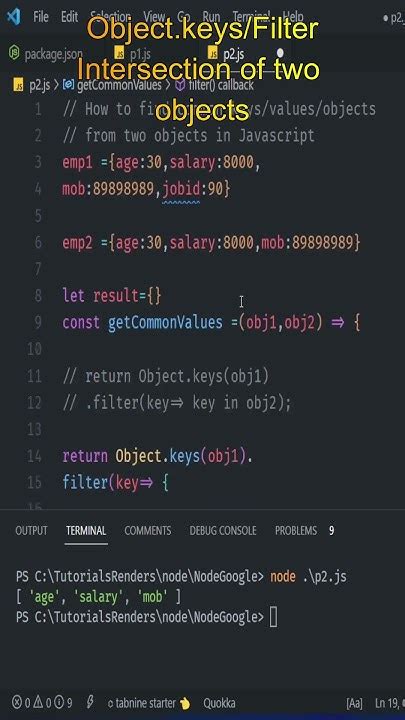 Javascript Common Keyvalue Pairs From Two Objects Filter Shorts