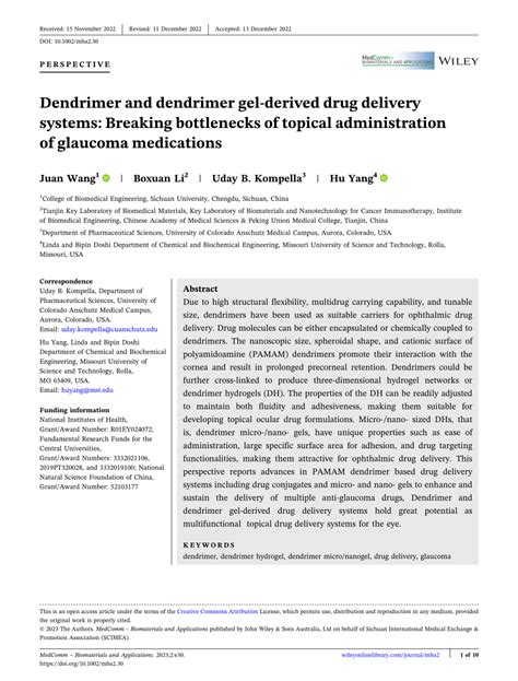 Pdf Dendrimer And Dendrimer Gel‐derived Drug Delivery Systems