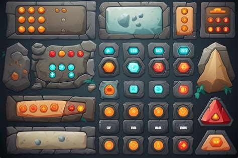 Premium Photo Cartoon Stone Game Buttons Gui Or Ui Design Elements