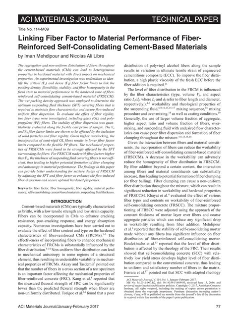 Pdf Linking Fiber Factor To Material Performance Of Fiber Reinforced Self Consolidating Cement