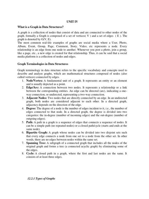 i b sc cs ds unit iv pdf vertex graph theory theoretical