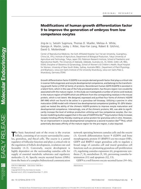 Pdf Modifications Of Human Growth Differentiation Factor 9 To Improve The Generation Of