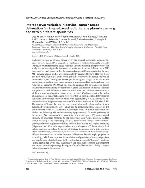 Pdf Inter Observer Variation In Cervical Cancer Tumor Delineation For Image Based Radiotherapy