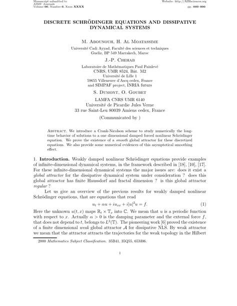 pdf discrete schrödinger equations and dissipative dynamical systems