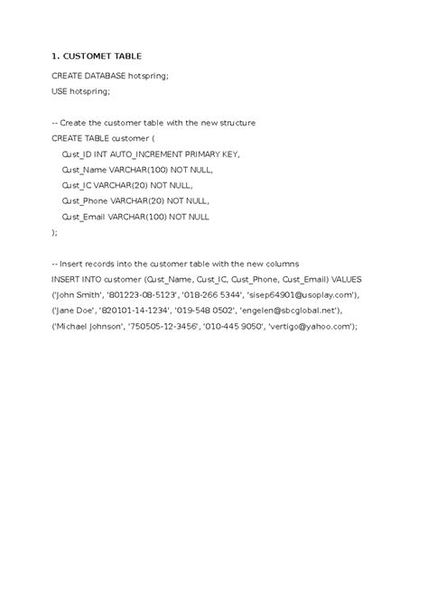 Phpmyadmin Sql Command 1 Customet Table Create Database Hotspring