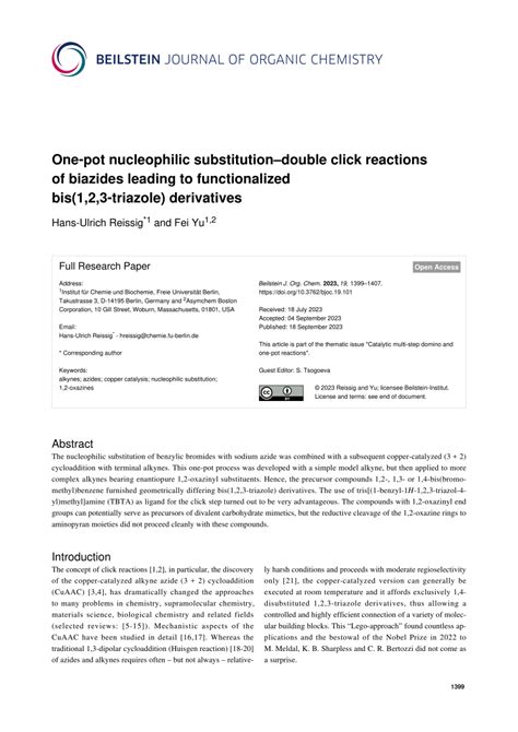 Pdf One Pot Nucleophilic Substitutiondouble Click Reactions Of Biazides Leading To