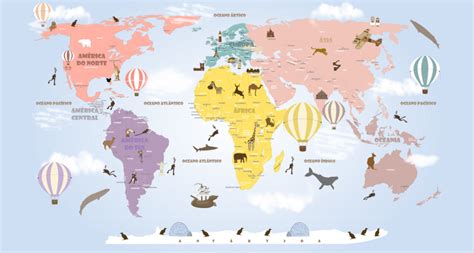 Papel De Parede Mapa Mundi Rosa Para Quarto Feminino Em V Rios Tons