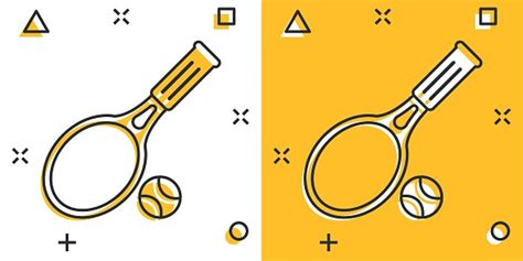 만화 스타일의 테니스 라켓 아이콘 고립 된 배경에 게임 라켓 만화 벡터 일러스트 스포츠 활동 스플래시 효과 사인 비즈니스 컨셉
