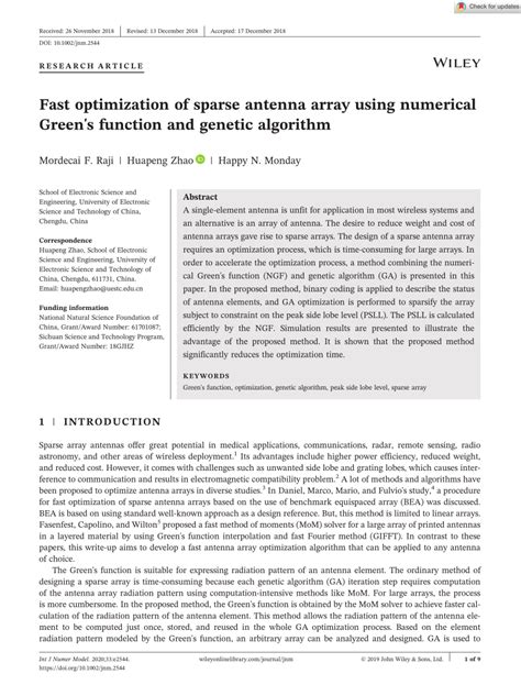 pdf fast optimization of sparse antenna array using numerical green s