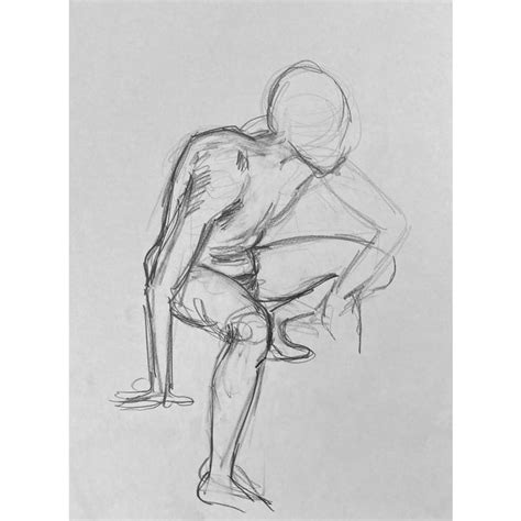 1980s Richard Snyder Crouching Male Nude Drawing Abstract