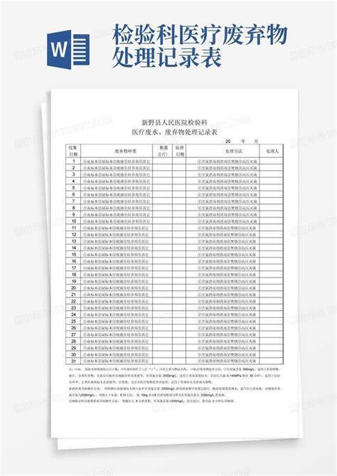 检验科医疗废弃物处理记录表word模板下载 编号lxxvoron 熊猫办公