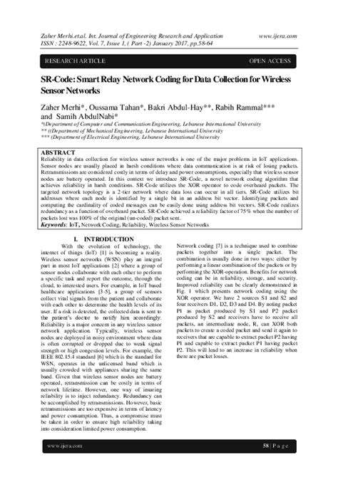 Pdf Sr Code Smart Relay Network Coding For Data Collection For Wireless Sensor Networks