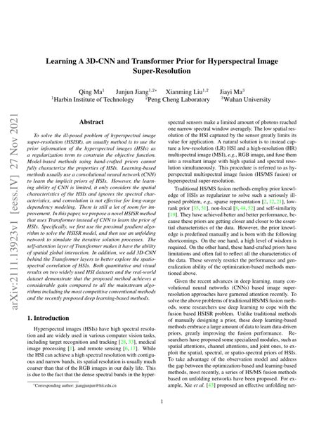 Pdf Learning A 3d Cnn And Transformer Prior For Hyperspectral Image Super Resolution