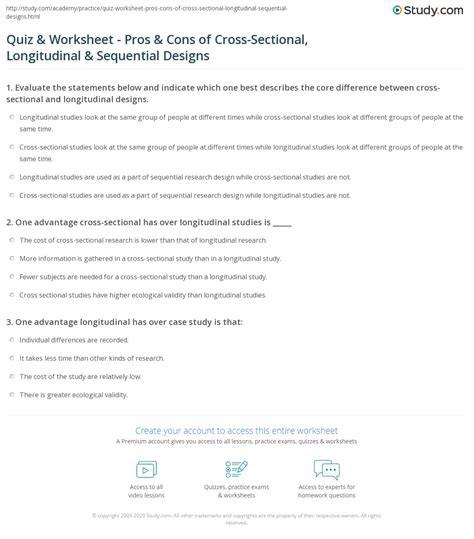 Quiz And Worksheet Pros And Cons Of Cross Sectional Longitudinal