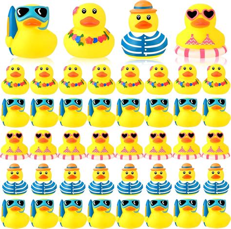 Honoson 24 Pcs Summer Beach Rubber Duckies Bulk Mini Rubber