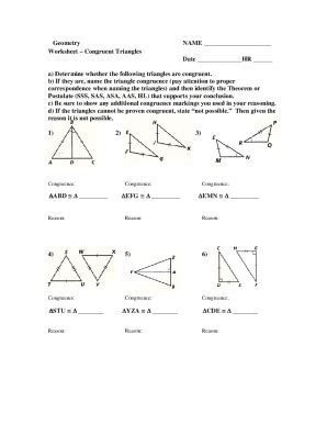 Fillable Online Geometry NAME WorksheetCongruent Triangles Datea Fax Email Print PdfFiller