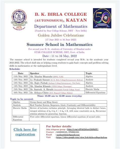 Bkbirlacollege Kalyans Department Of Mathematics Organizes Summer School In Mathematics