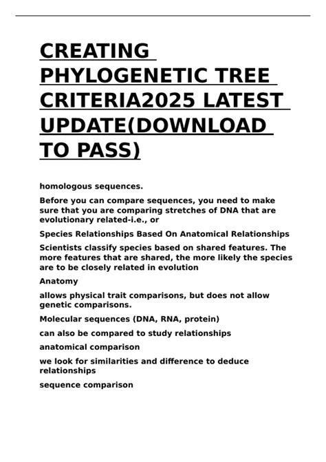 Creating Phylogenetic Tree Criteria2025 Latest Updatedownload To Pass Phylogenetic Trees