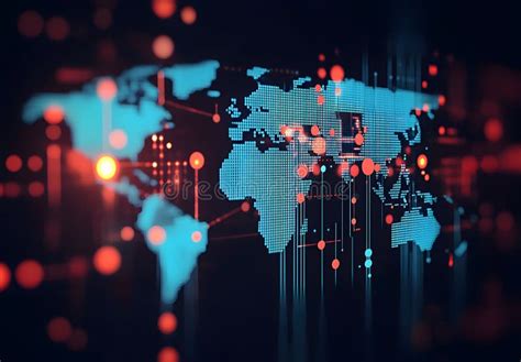 Digital Global Network Concept With Glowing Dotted World Map Data Connections Stock Illustration